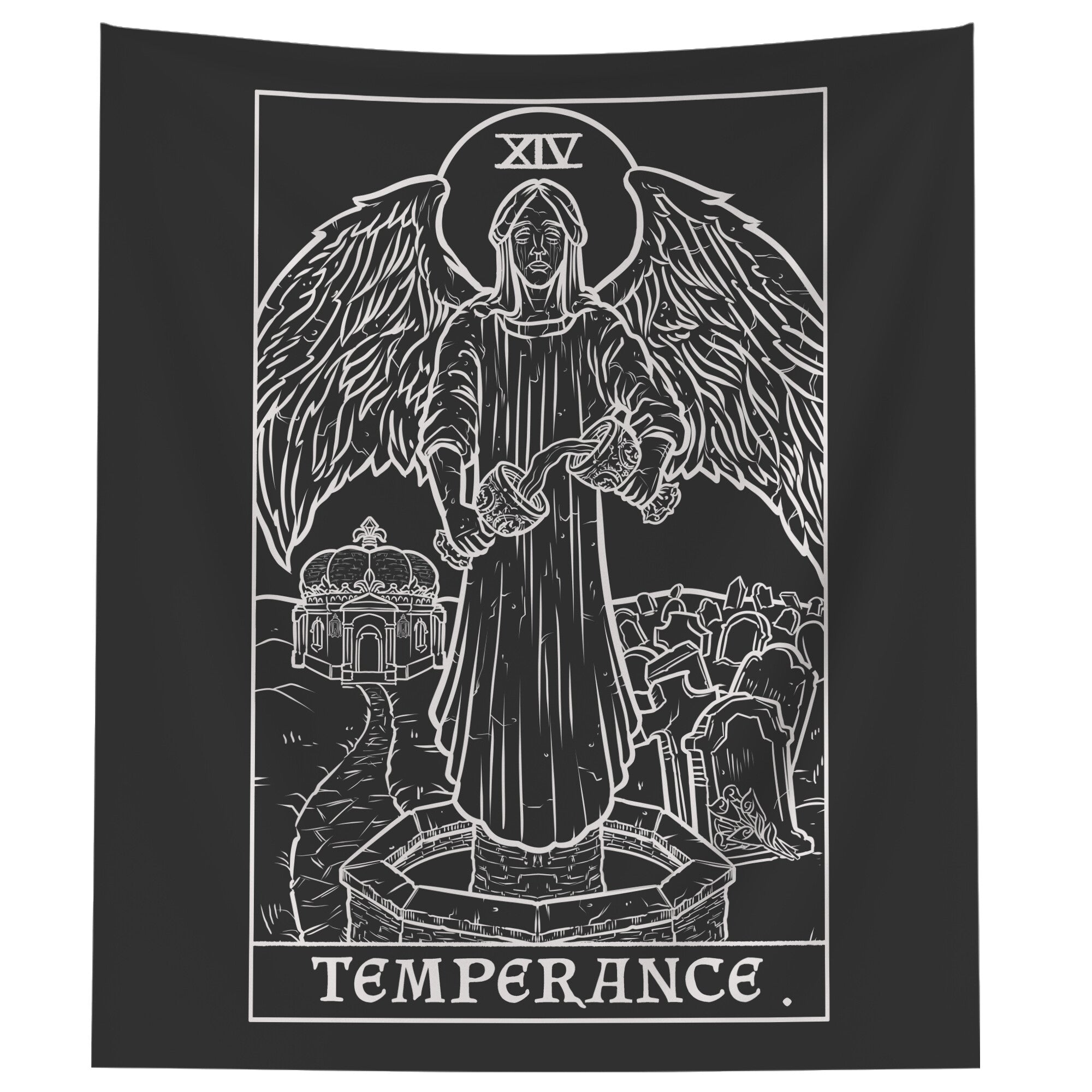 Temperance Terror Tarot Card Shadow Edition Tapestry (Black & White ...