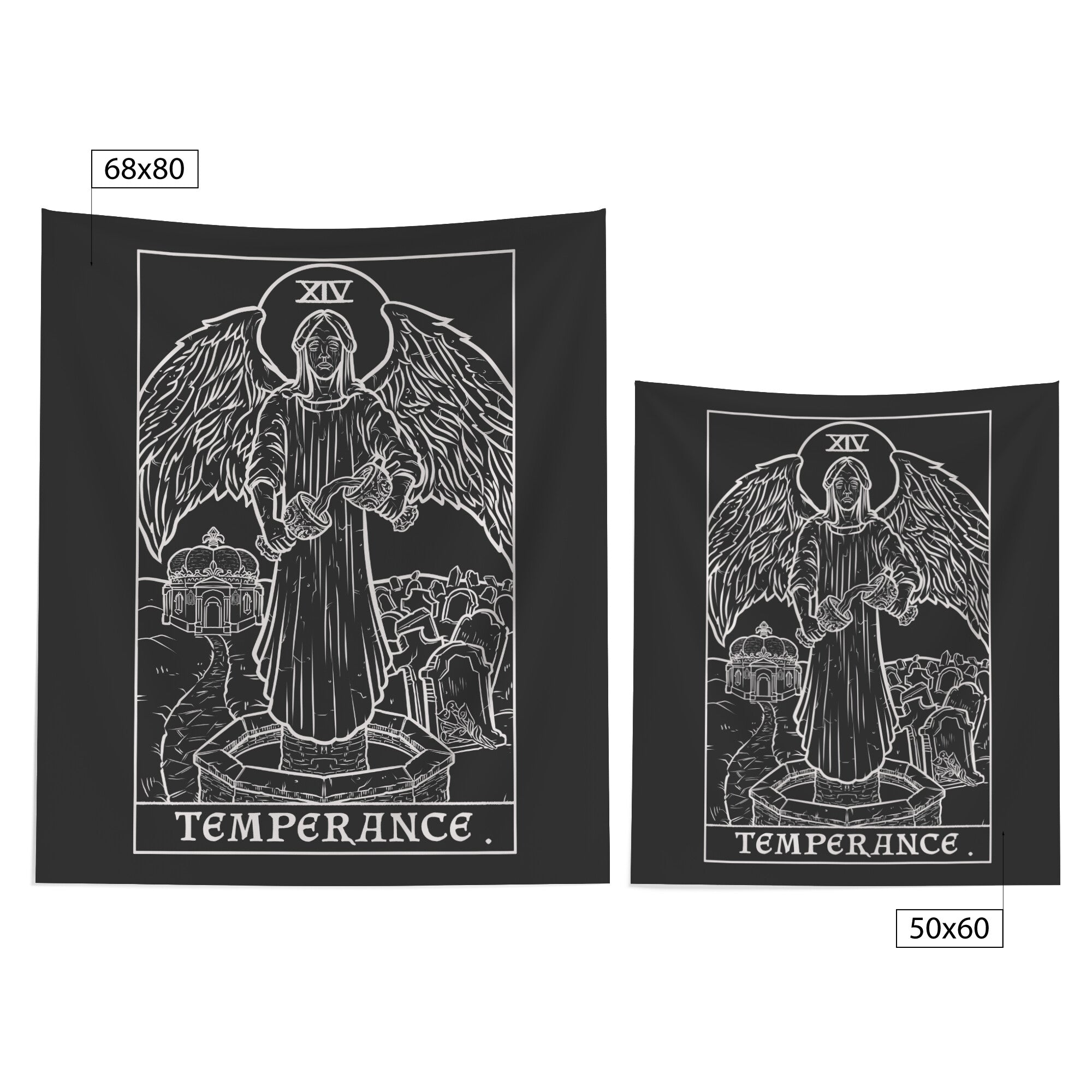 Temperance Terror Tarot Card Shadow Edition Tapestry (Black & White ...